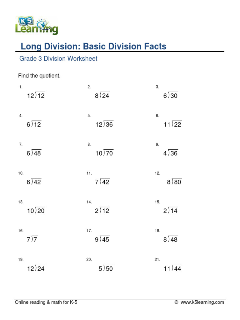 Grade 3 Long Division Worksheet | PDF