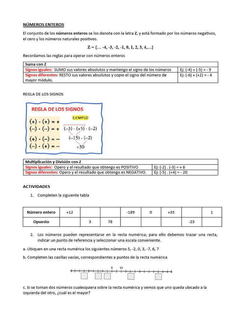 Operaciones con Números Enteros | PDF | Entero | Álgebra abstracta
