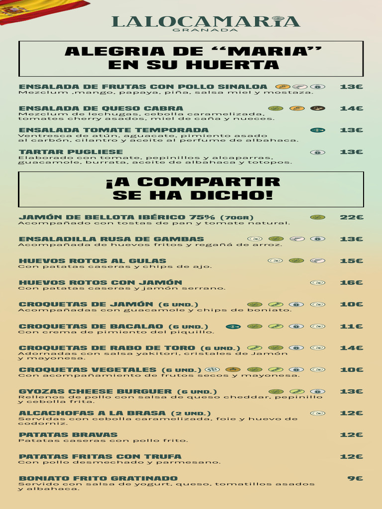 Carta Comida 2023 - Carta La Loca Maria | PDF | ensalada | Carne