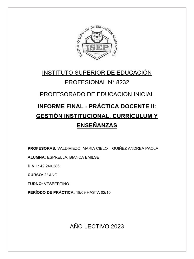 Informe Prac II | PDF | Educación de la primera infancia | Escuelas