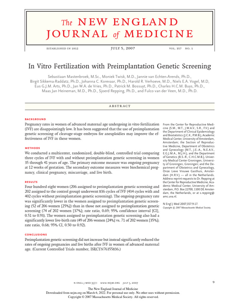 2007.NEJM - in Vitro Fertilization With Preimplantation Genetic ...