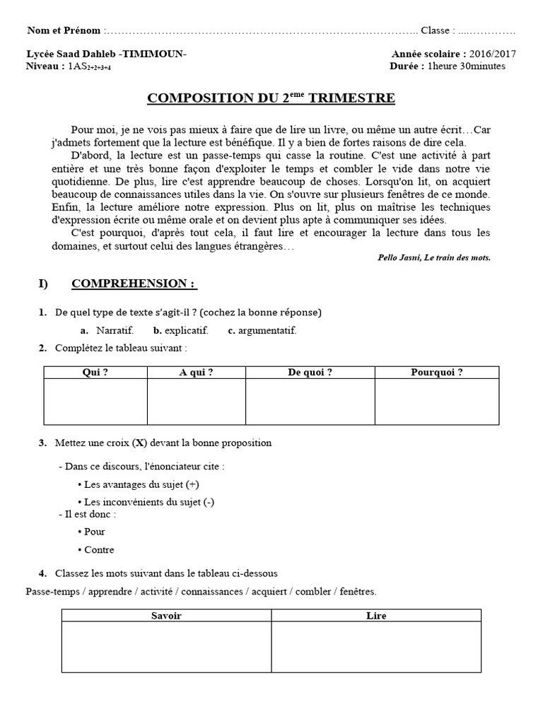Compo 1AS 2 | PDF | Linguistique