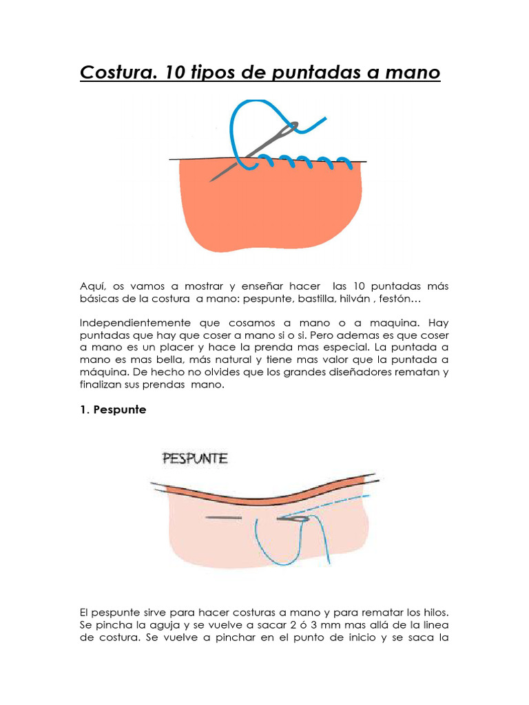 Tipos de Puntadas A Mano | PDF