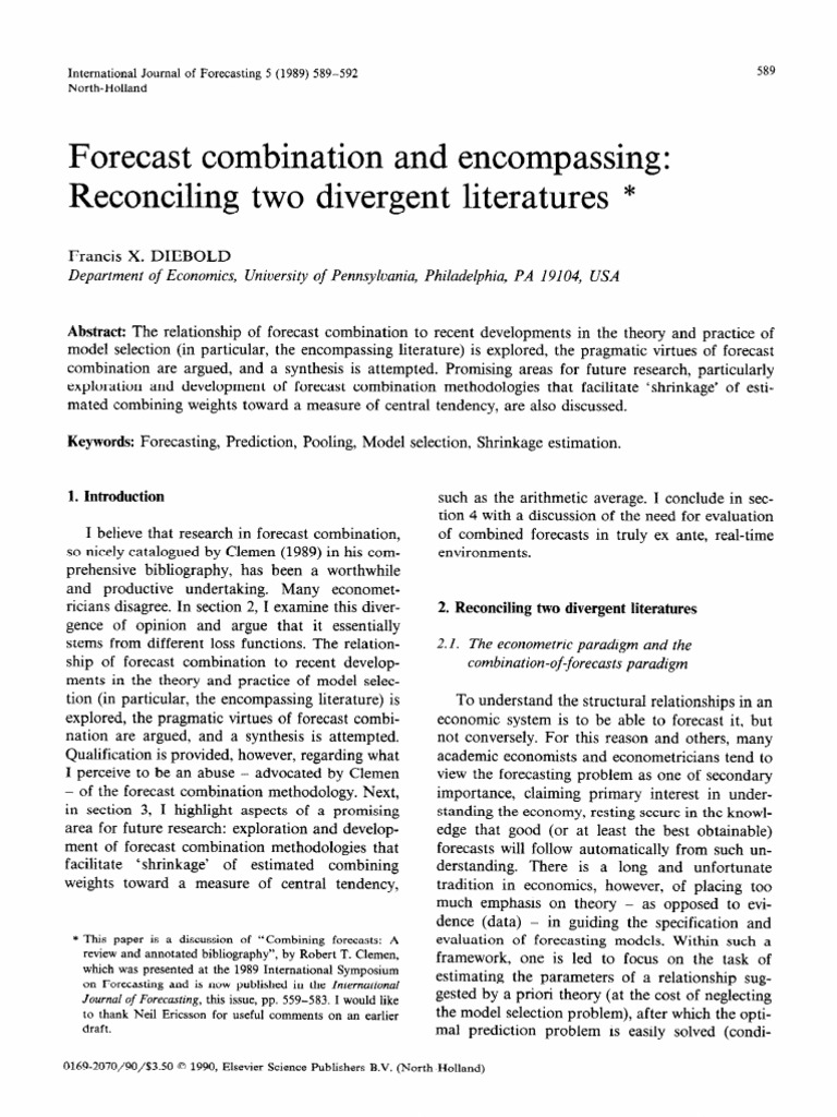 Forecast Combination And Encompassing Diebold1989 Download Free Pdf Forecasting Statistics
