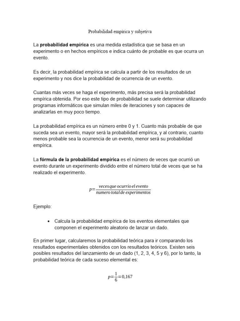 Probabilidad Empírica y Subjetiva | PDF | Probabilidad | Experimentar