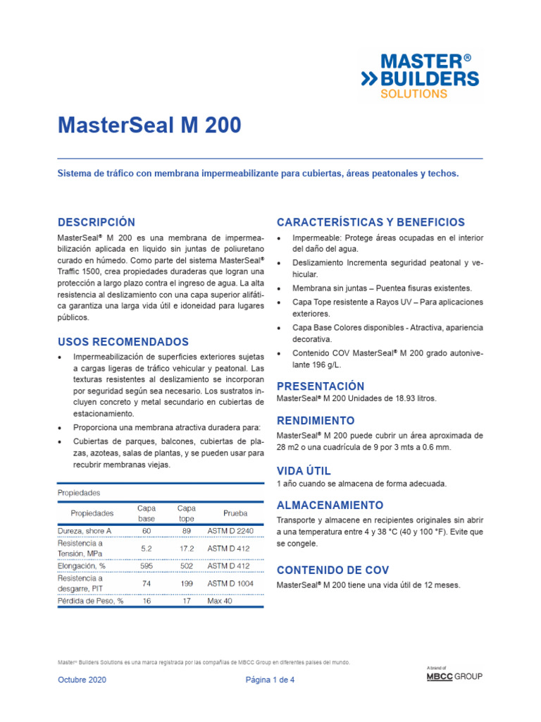 Masterseal M 200 - Ficha Tecnica | PDF | Agua