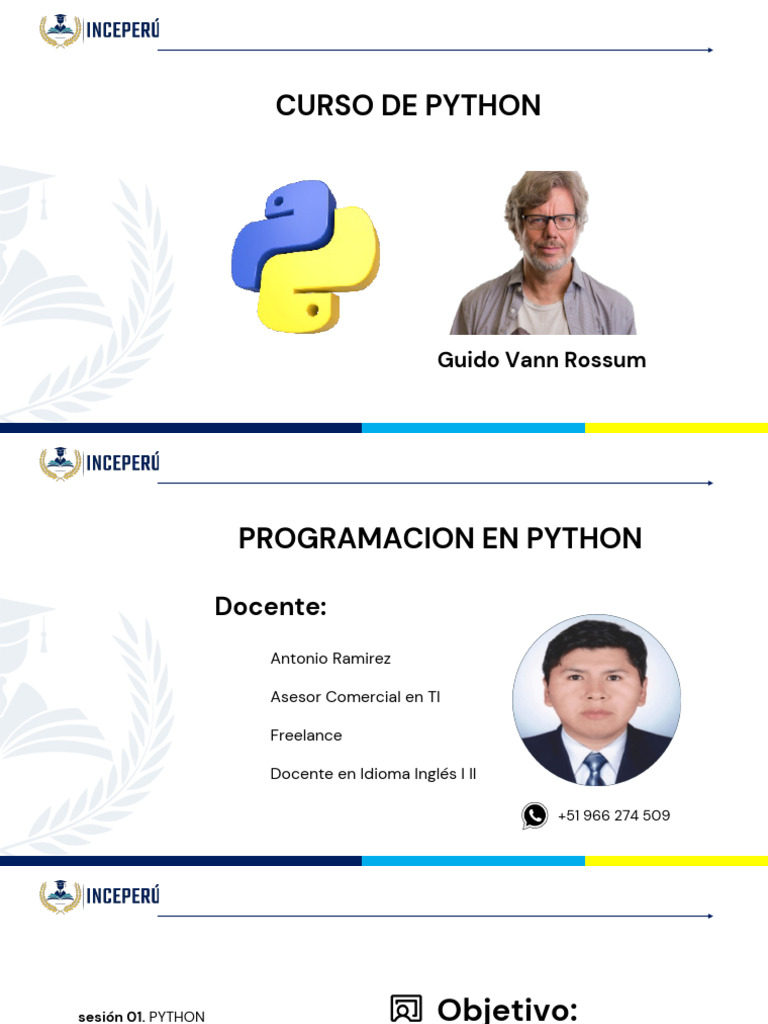 INCEPERU Python Sesion#1 | Descargar gratis PDF | Python (lenguaje de ...