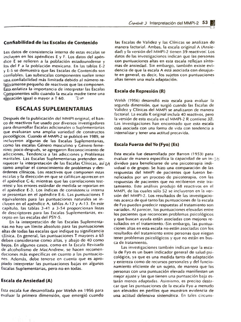 MMPI-2 Escalas Suplementarias | PDF