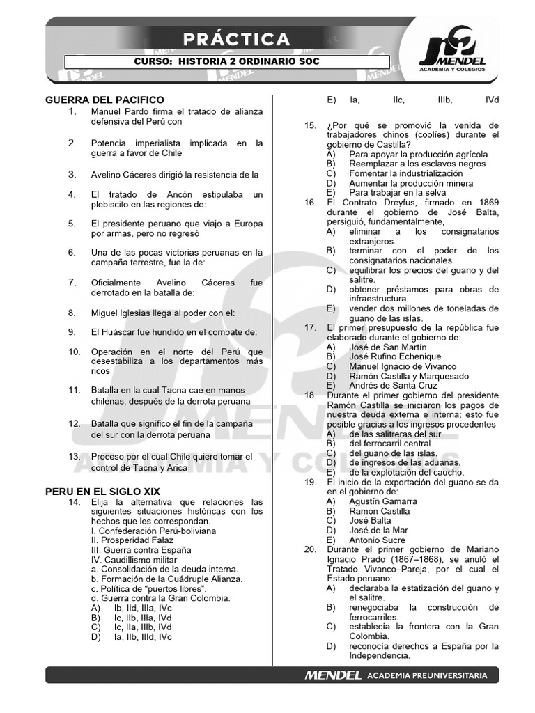 Practica Hist 2 Ord 08.09.23 Soc Ord-89104716822 | PDF | Perú | Era de iluminacion