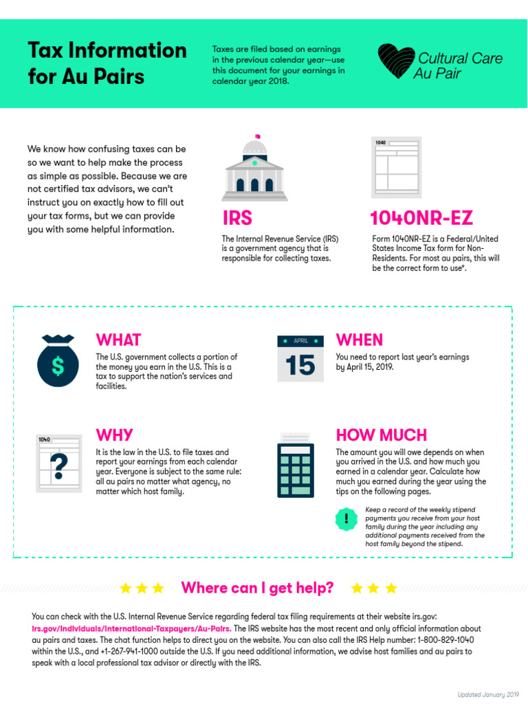 Tax Info - Au Pairs | PDF | Irs Tax Forms | Taxes