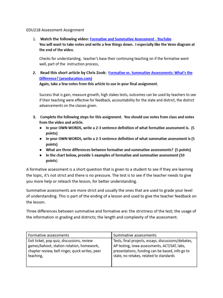 Edu218 Assessment Assignment | PDF | Educational Assessment | Education ...