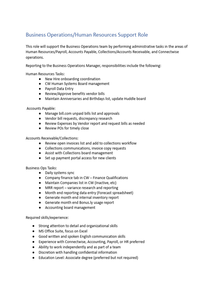 Job Description - Business Operations Analyst Role | PDF