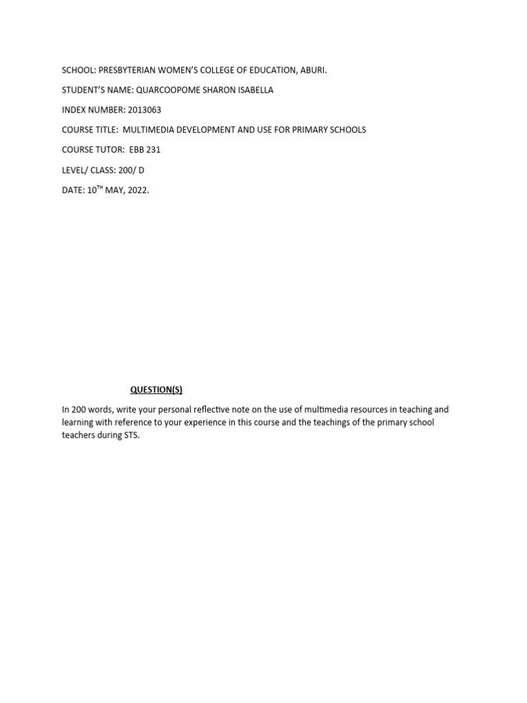 Reflection. Multimedia | PDF | Multimedia | Learning