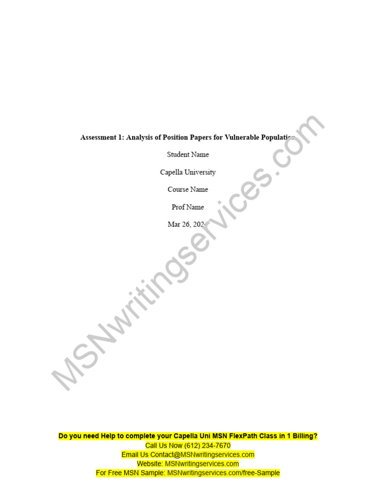 NURS FPX 6026 Assessment 1 Analysis of Position Papers For Vulnerable ...