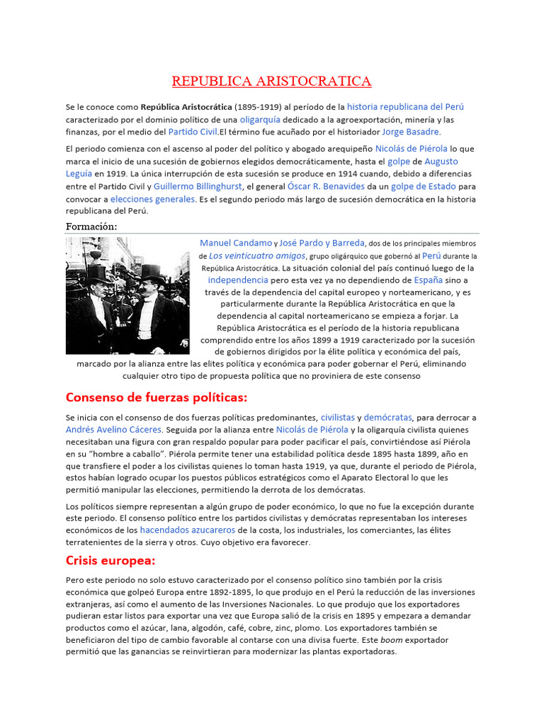 Se Le Conoce Como República Aristocrática (1895-1919) Al Per | PDF