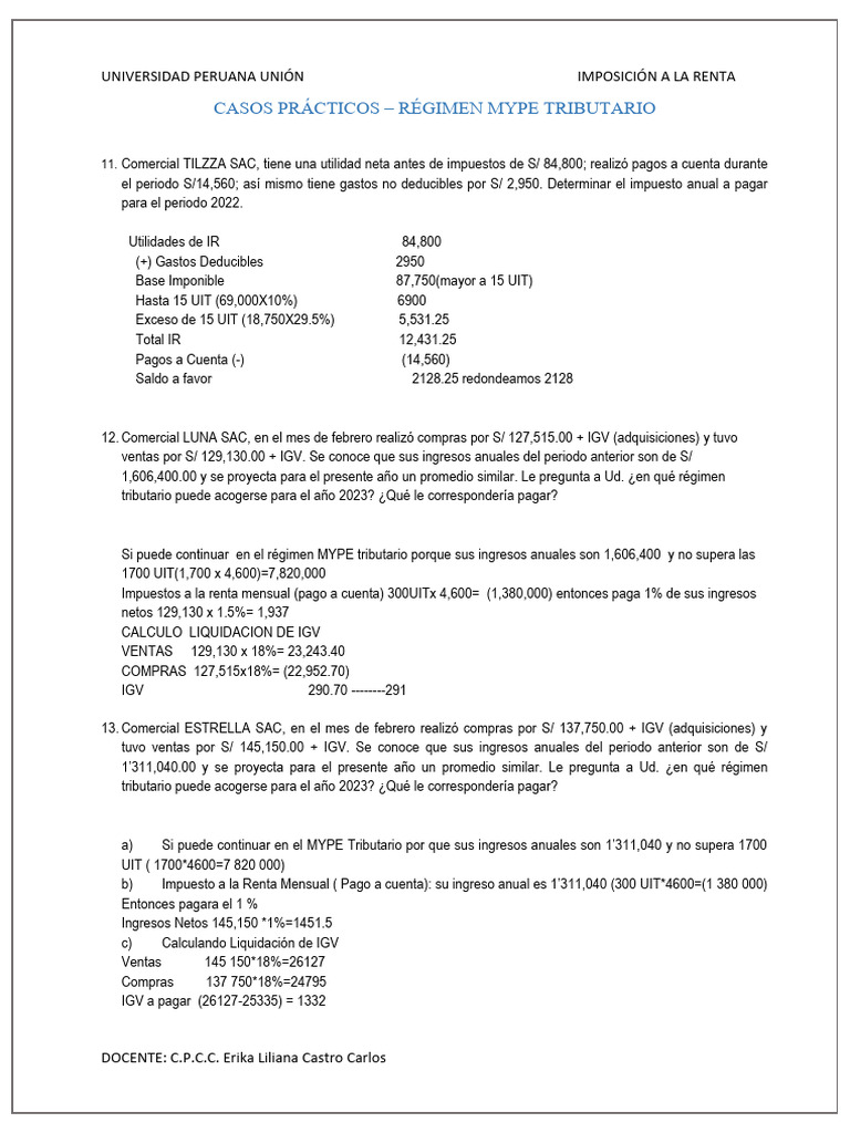 Sesión7 - Reg - MYPE Tributario - Mas Casos | PDF | Impuesto sobre la renta | Impuestos