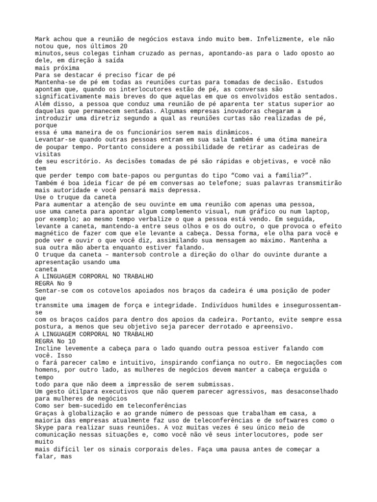 Mark Achou Que A Reunião de Negócio | PDF | Linguagem corporal | Atitude (Psicologia)
