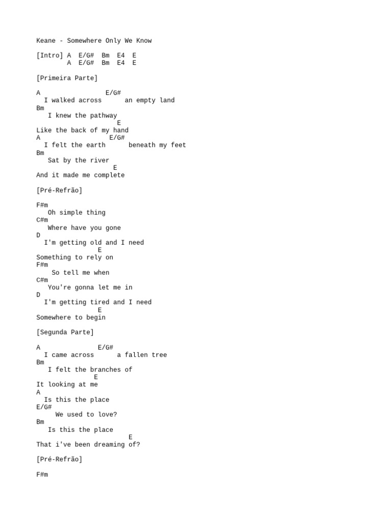 Keane Somewhere Only We Know Lyrics | PDF | Language Arts & Discipline
