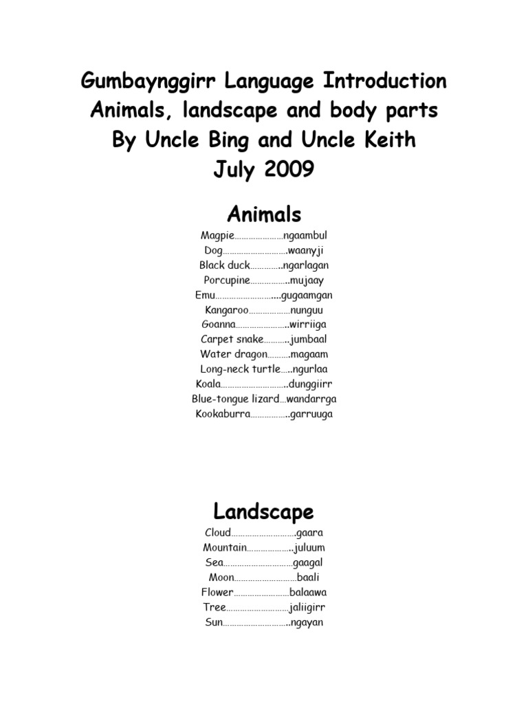 NEW Gumbaynggirr Language Introduction | PDF