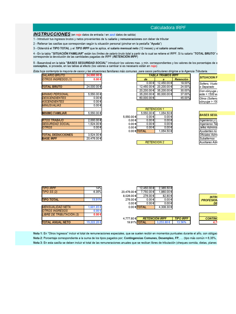 Plantilla Excel IRPF | PDF | Salario | Economias