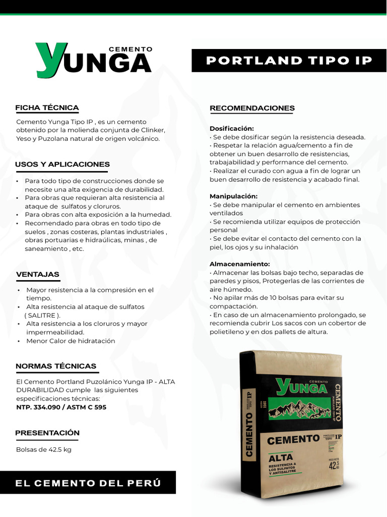Cemento Yunga IP: Alta Durabilidad y Resistencia | PDF | Cemento | Unión