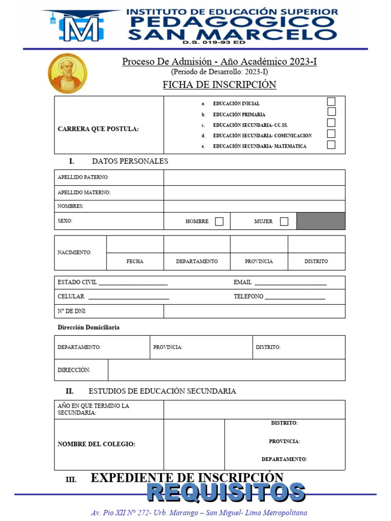 Ficha de Inscripción 2023-I | PDF | Documento de identidad | Etapas ...