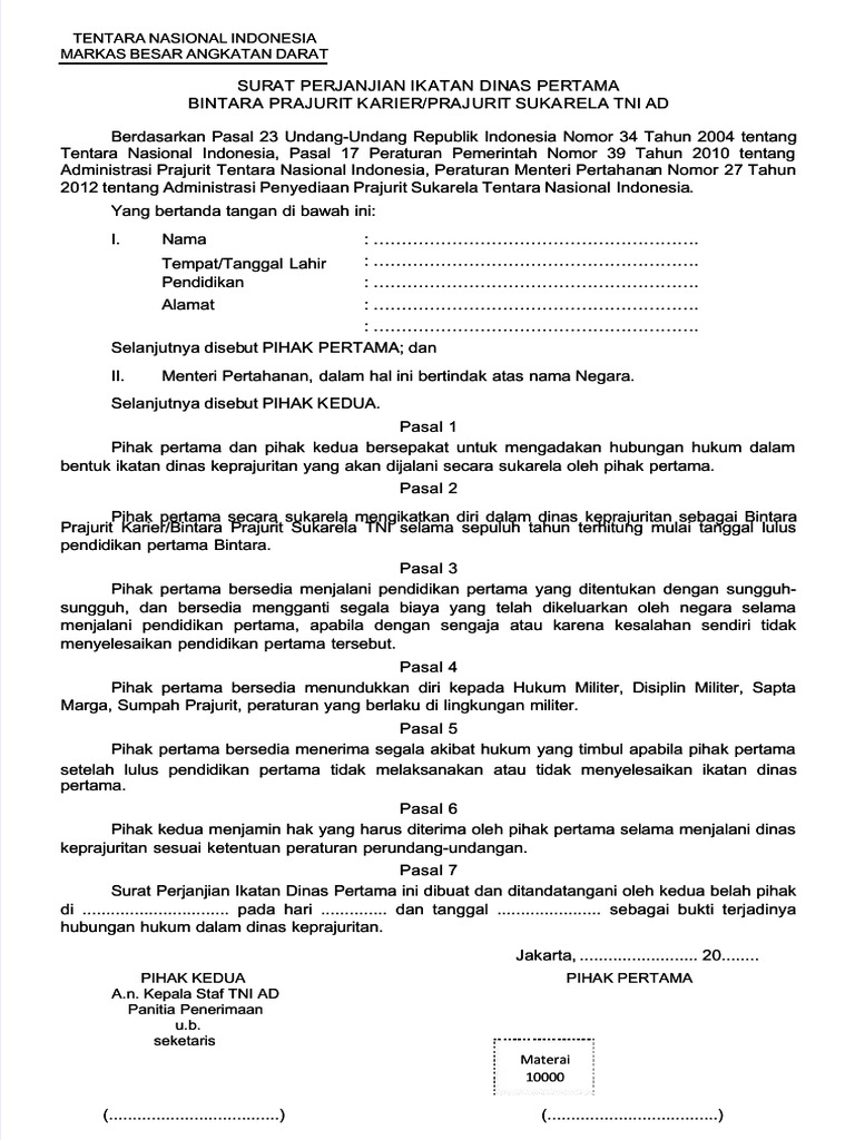 Pdf Surat Perjanjian Ikatan Dinas Pertama Compress Pdf