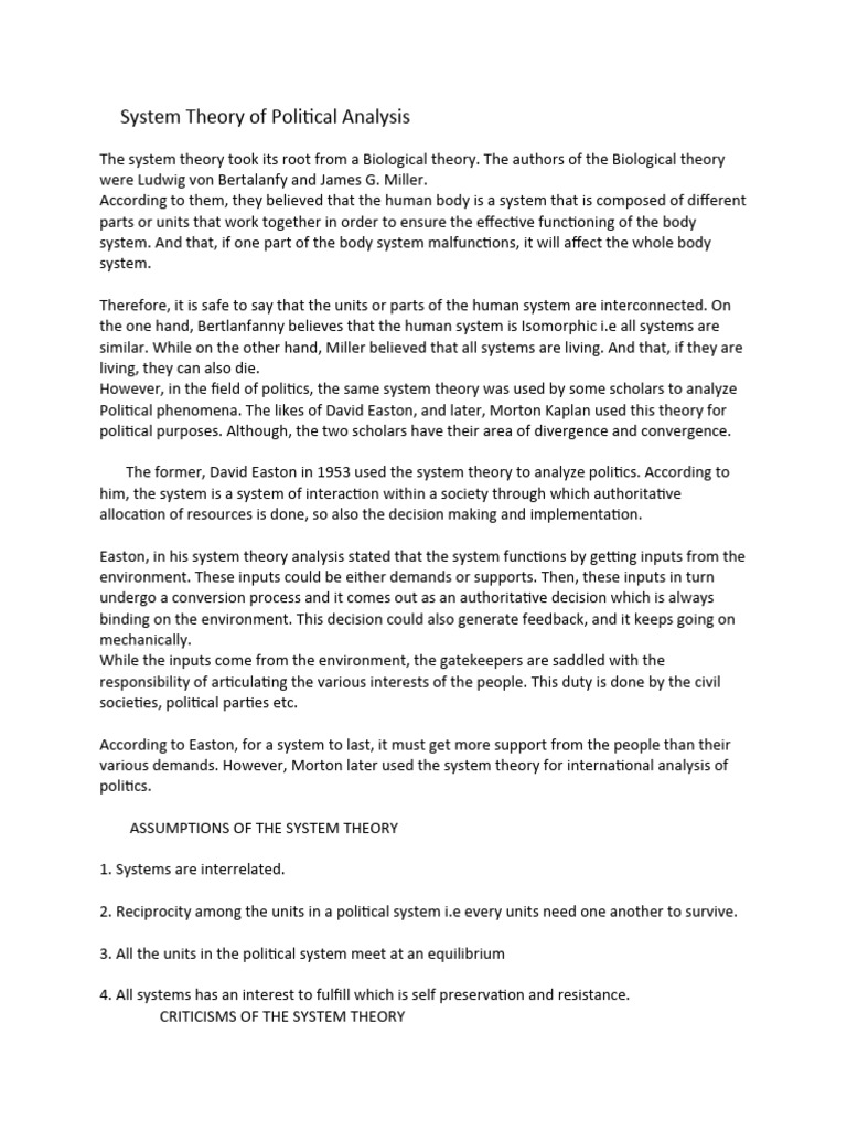 David Easton System Theory. | PDF | System | Systems Theory