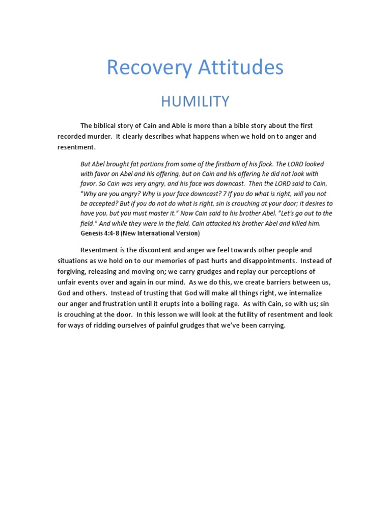 Recovery Attitudes Humility.pdf | Cain And Abel | Anger