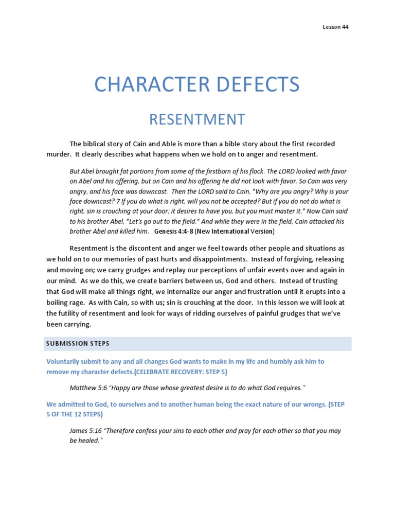 Character Defect Resentment PDF | PDF | Cain And Abel | Christianity