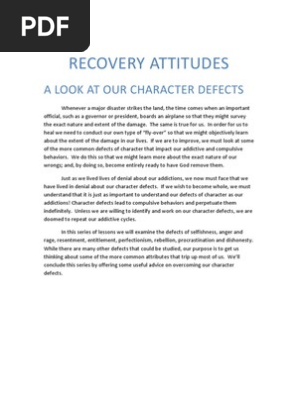 Character Defects Worksheet