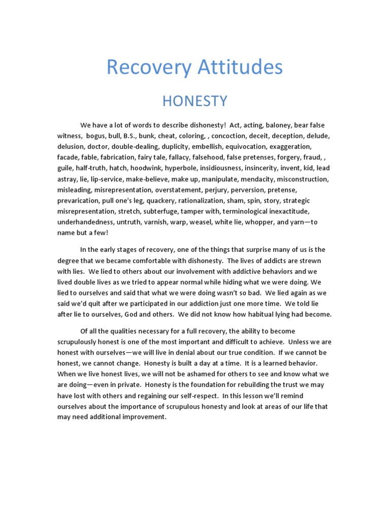 Recovery Attitudes Honesty PDF | PDF | Lie | Deception