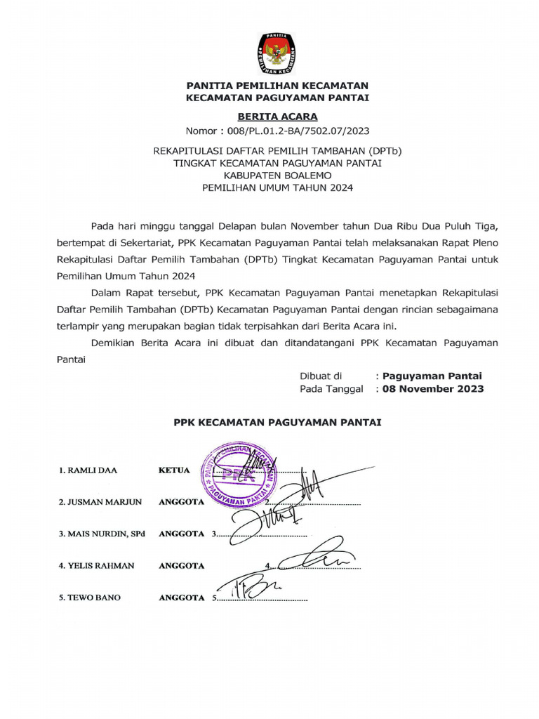 Ba Rekap DPTB PPK | PDF