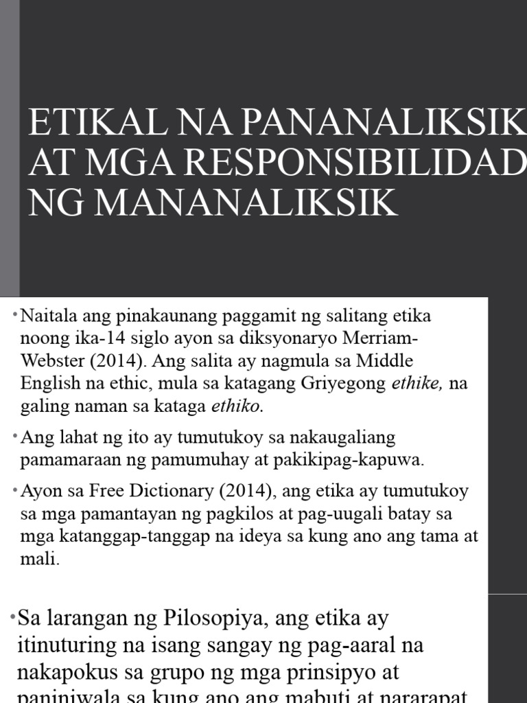 ETIKAL NA PANANALIKSIK AT MGA RESPONSIBILIDAD NG MANANALIKSIK | PDF
