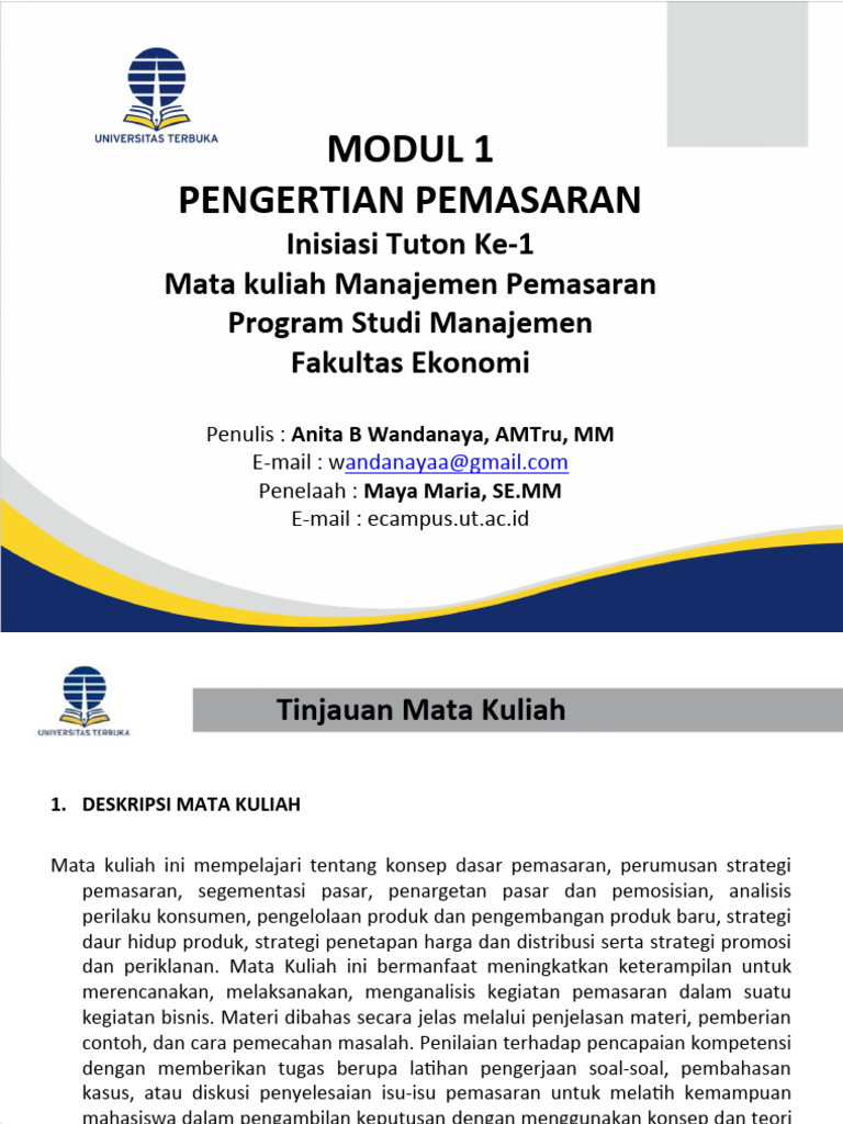 Modul 1 Pengertian Pemasaran | PDF | Karier & Perkembangan