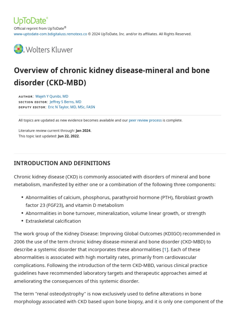 Overview of Chronic Kidney Disease-Mineral and Bone Disorder (CKD-MBD ...