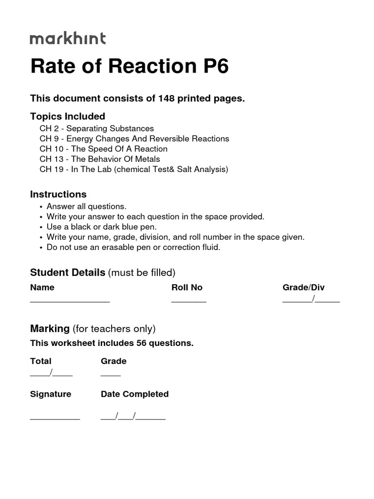 Rate of Reaction P6 | PDF