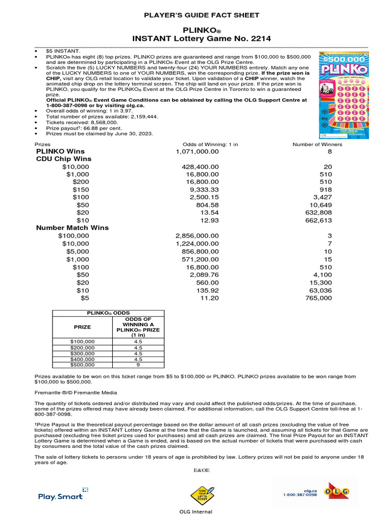 Plinko 2214 Actuals | PDF | Lottery | Gambling Games