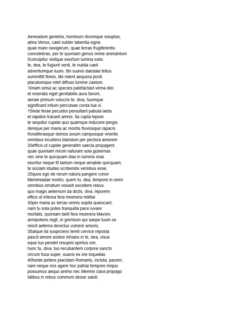 Aeneadum Genetrix, Hominum Divomque Voluptas | PDF