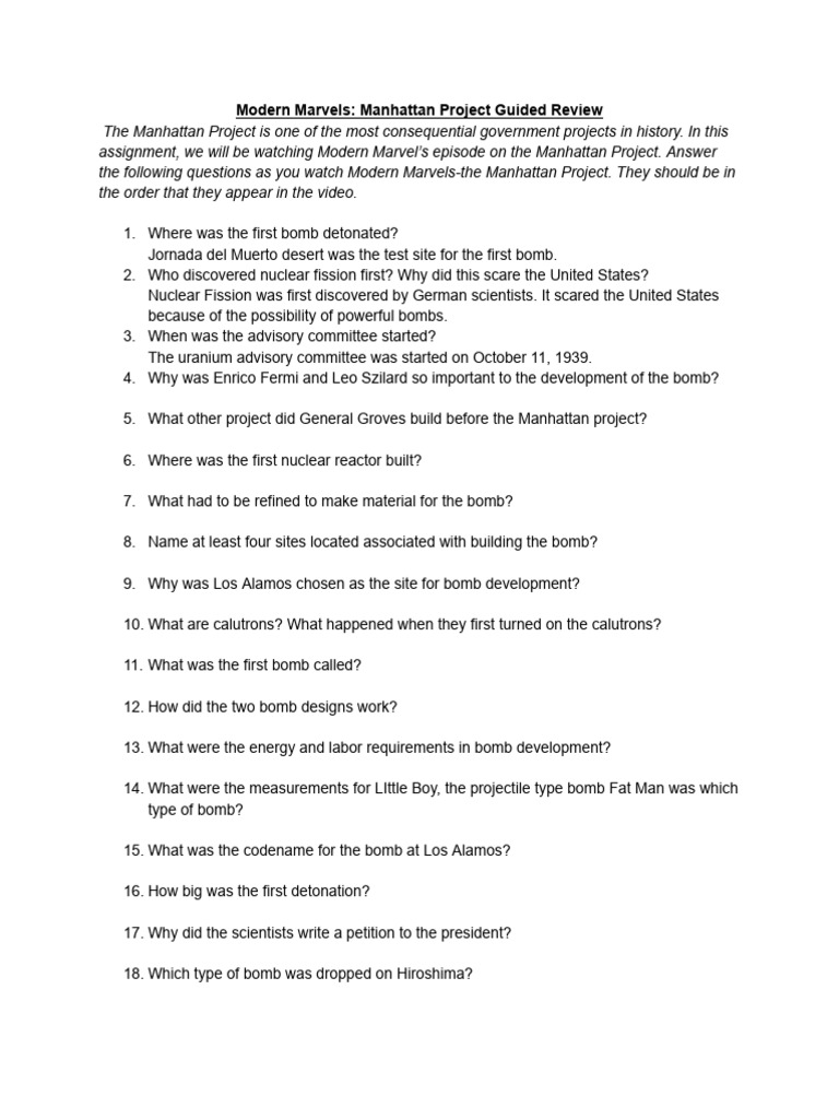 Ruby Palko - Manhattan Project Guided Review | PDF