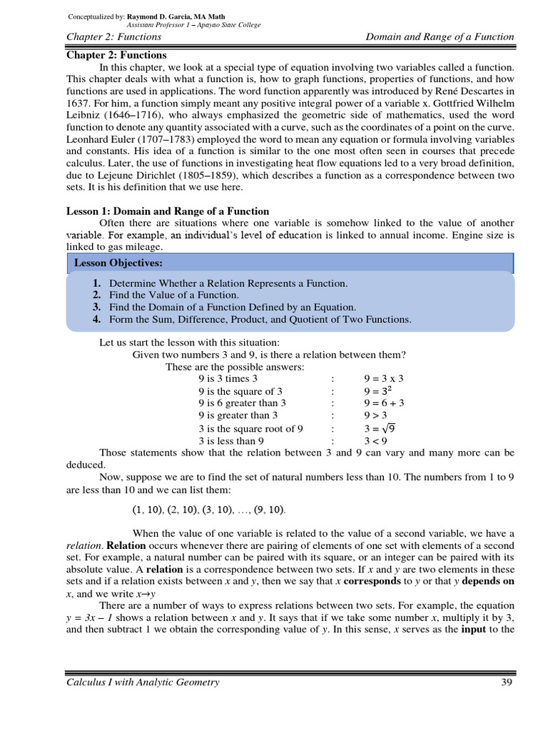 M106 Worktext Ch2.Lesson 1 | Download Free PDF | Function (Mathematics) | Variable (Mathematics)