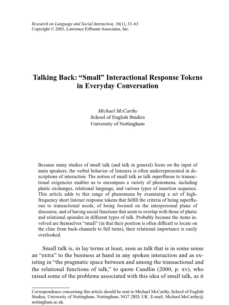 Talking Back Small Interactional Response Tokens in Everyday ...