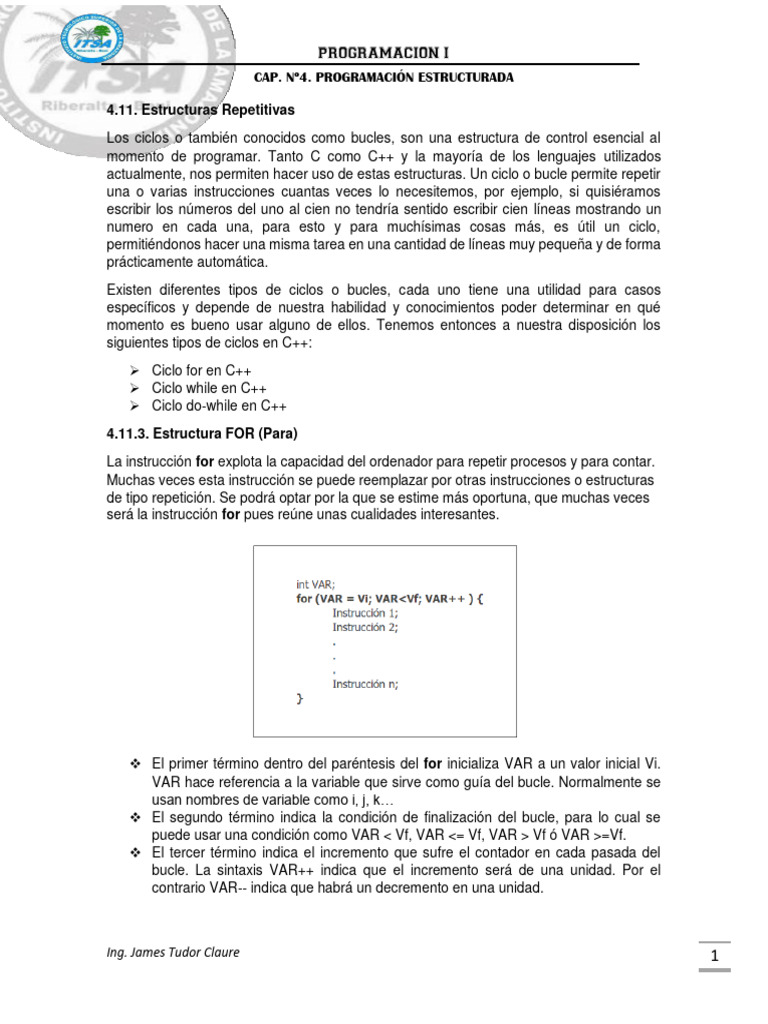 4 Estructuras Repetitivas - FOR | PDF | Lenguaje de programación | Flujo de control