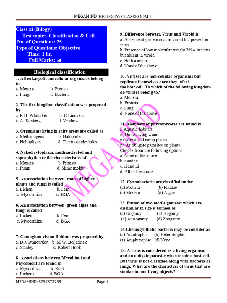 Biology Test-1 | PDF | Cell (Biology) | Ribosome