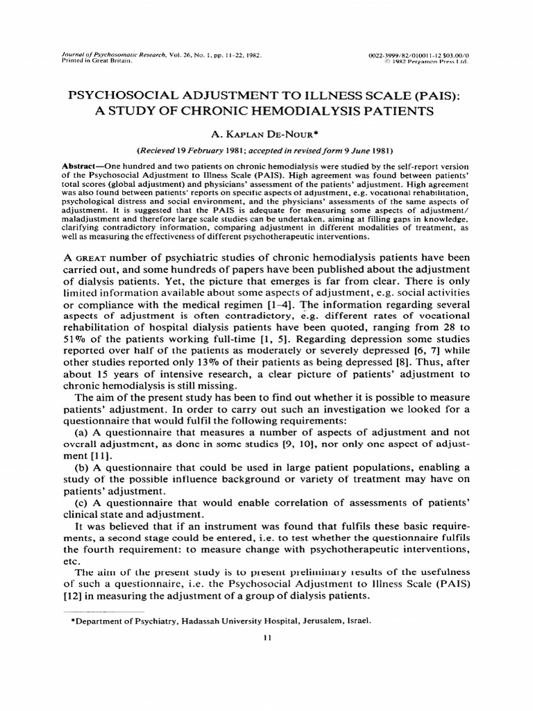 Psychosocial Adjustment To Illness Scale | PDF | Hemodialysis ...