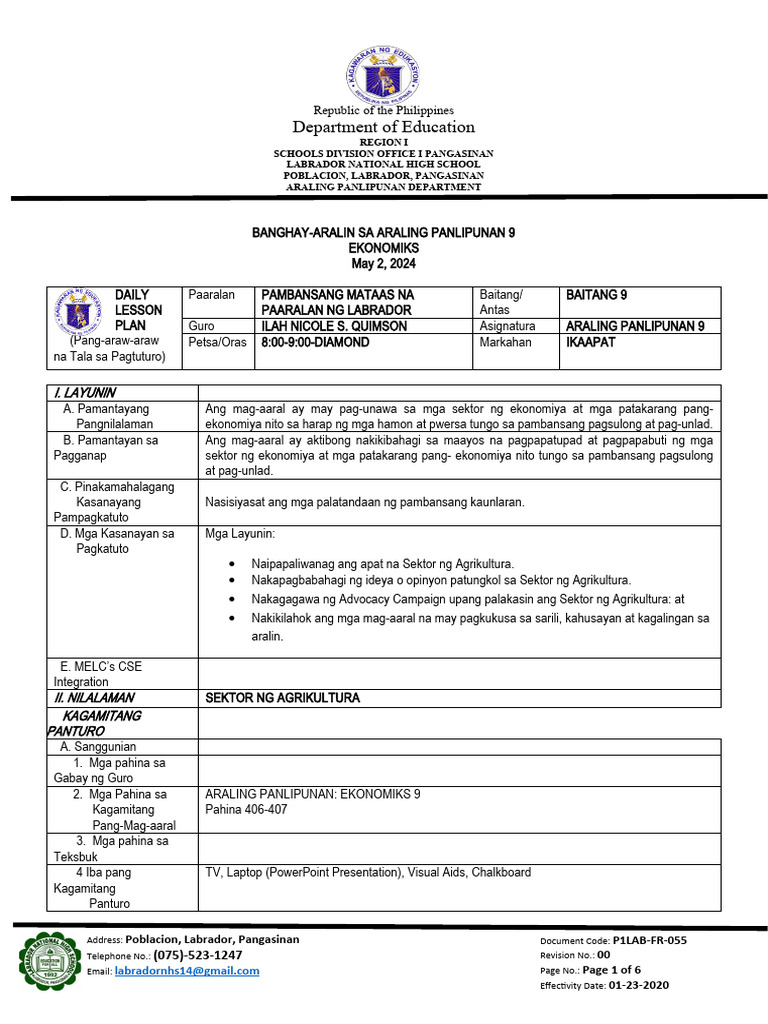 Sdlp-Sektor NG Agrikultura-Final Demo | PDF