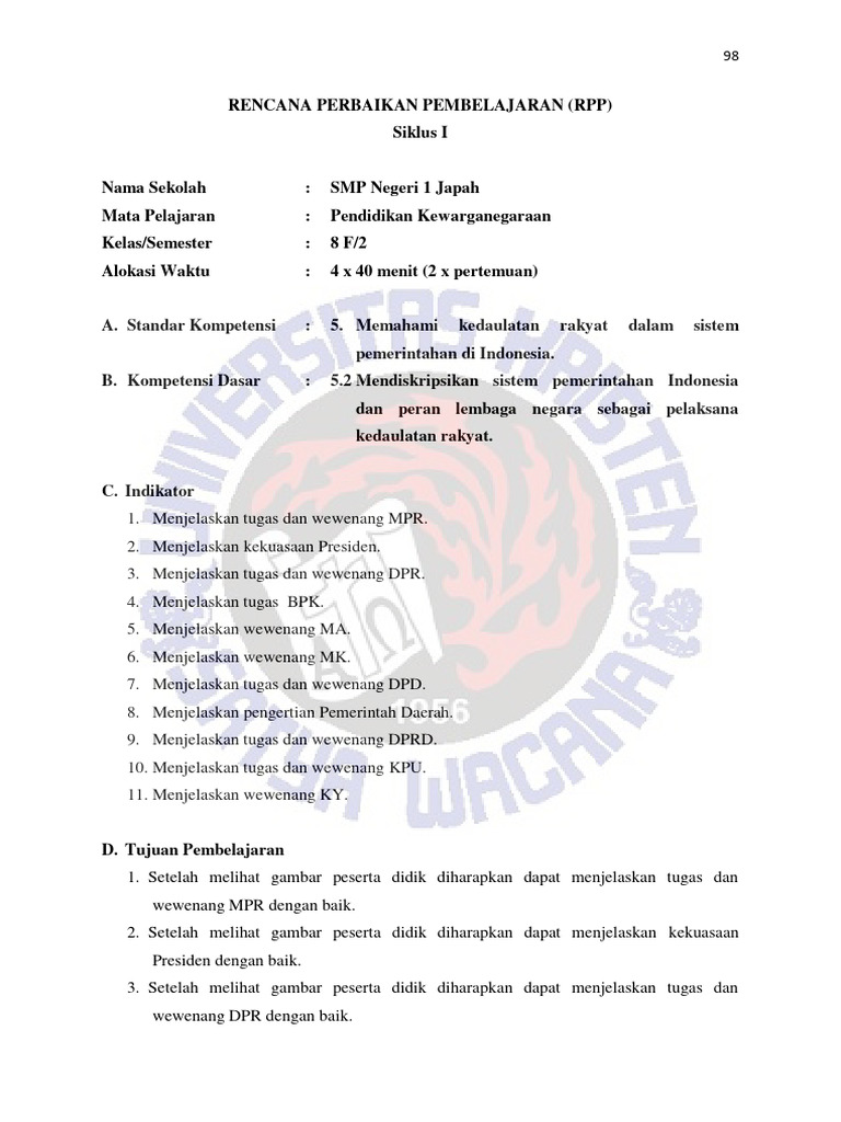 Perbaikan Pembelajaran RPP Siklus I | PDF