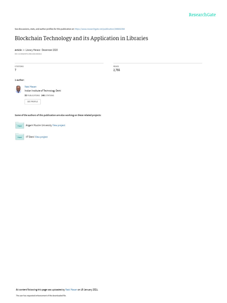 Blockchain in Library Applications | PDF | Libraries | Key (Cryptography)