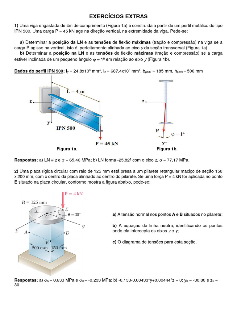 Exercicios Extras p1 | PDF | Estresse (Mecânica) | Flexão (Física)