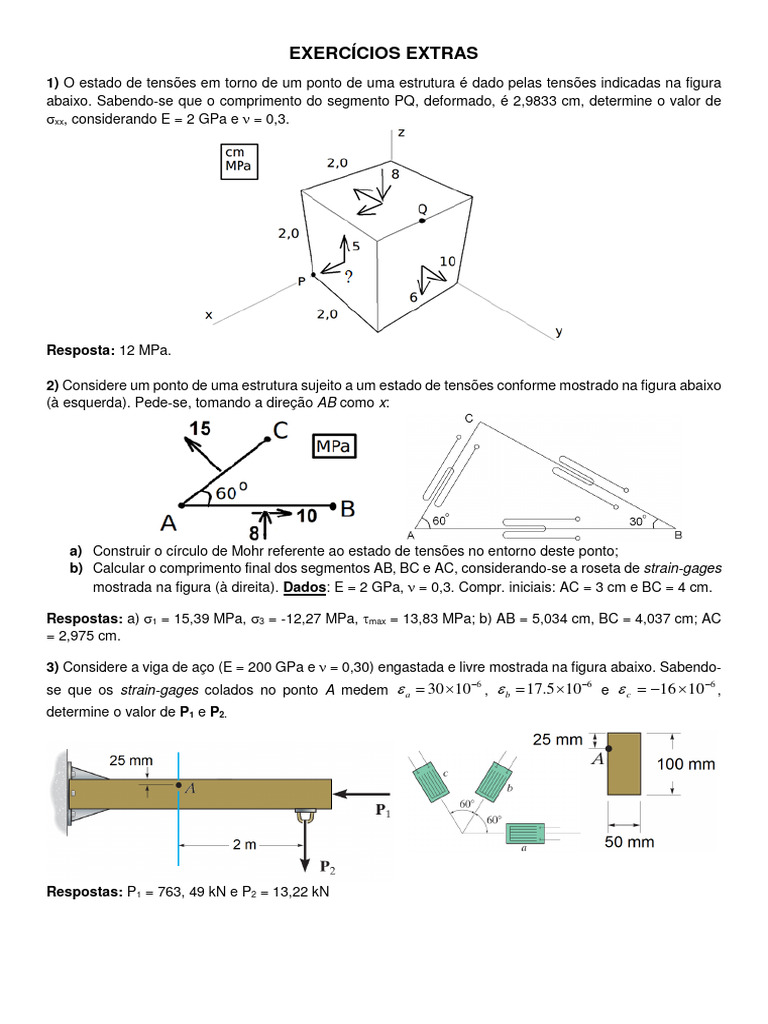 Exercicios Extras p2 | PDF | Estresse (Mecânica) | Mecânica dos sólidos